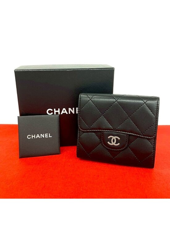 CHANEL | Bags | Chanel Quilted Cc Logo Lambskin Leather Trifold Wallet ...